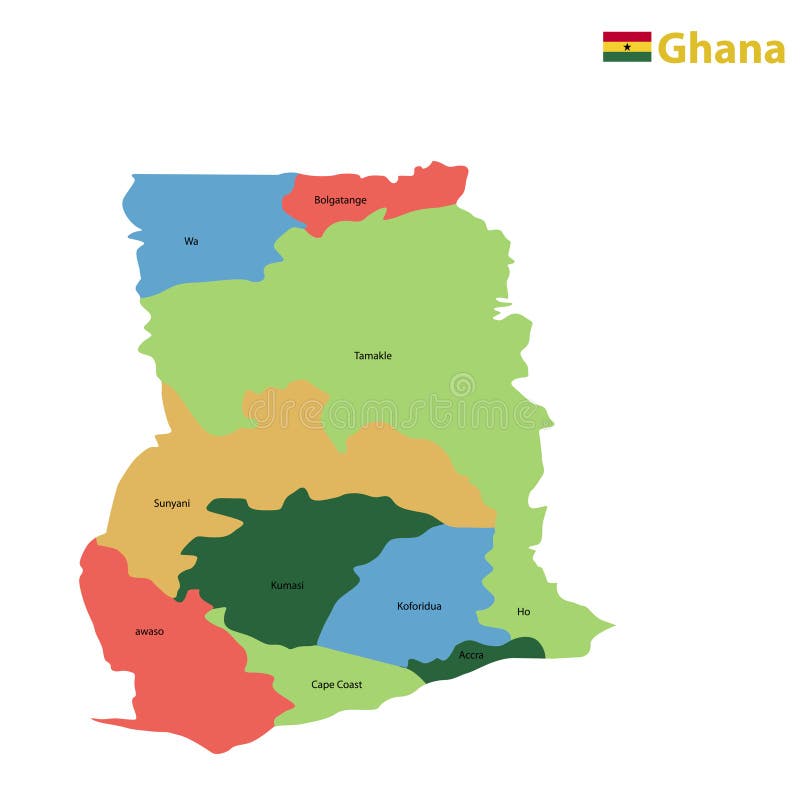 Map of Ghana with Flag. 3d Map of Ghana. Printable Vector Map of Ghana ...