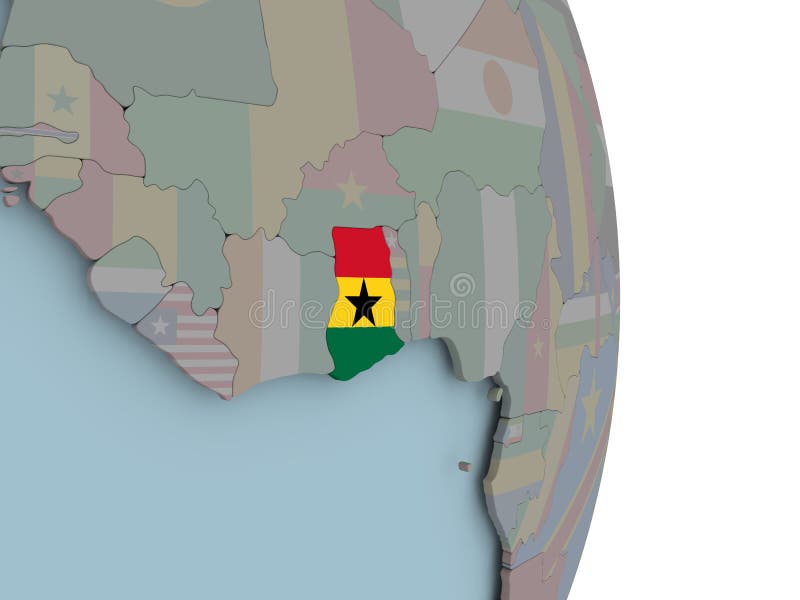 Map of Ghana on Political Globe with Flag Stock Illustration ...