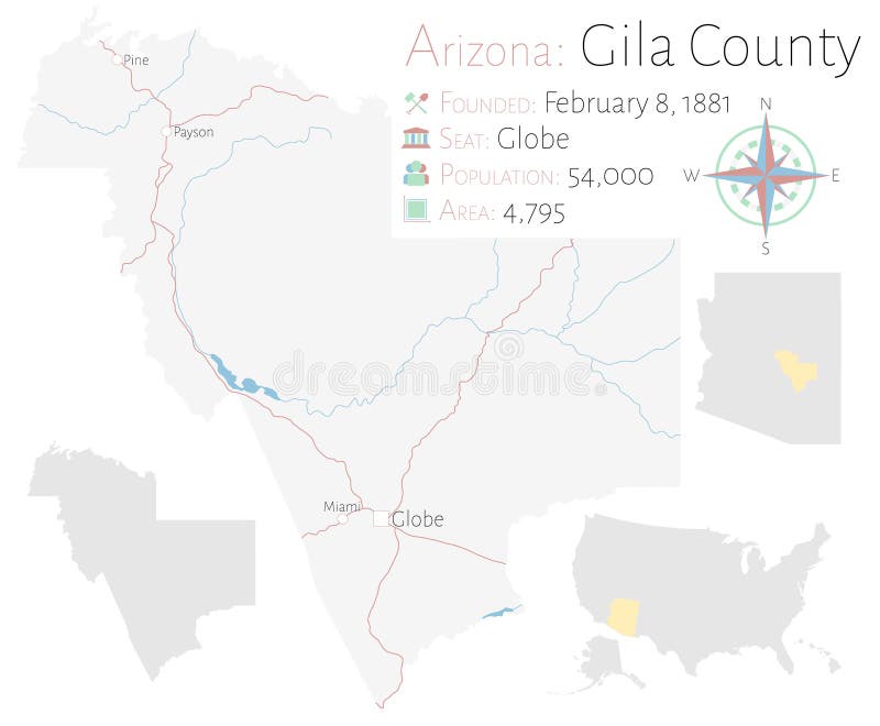 Map of Gila County in Arizona Stock Vector - Illustration of gila ...