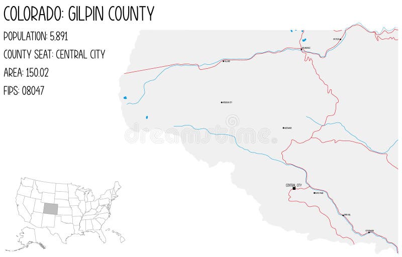 Map of Gilpin County in Colorado, USA Stock Vector - Illustration of ...