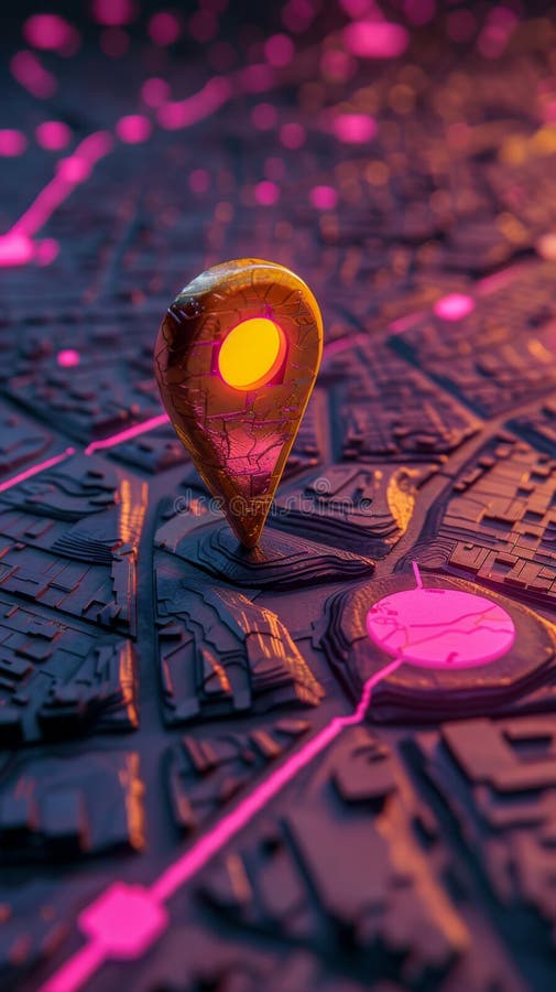 Map with Glowing Location Pin in Futuristic City, Abstract Concept ...