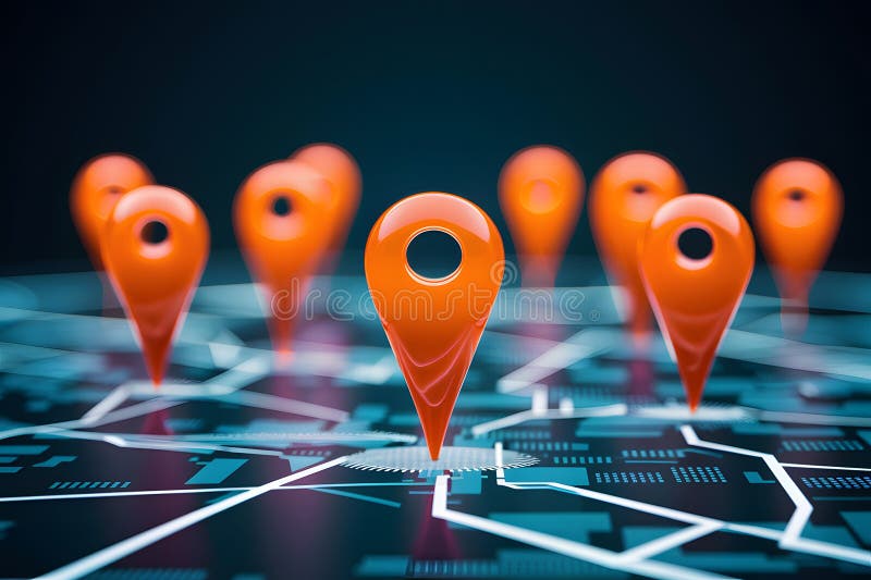 Map with Glowing Orange Pins on Dark Background, Suggesting ...