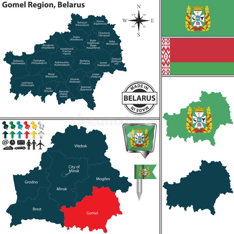 Map of Gomel Region, Belarus Stock Vector - Illustration of state ...