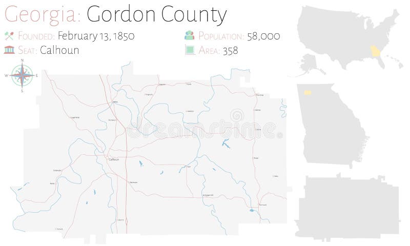 Map of Gordon County in Georgia Stock Vector - Illustration of colors ...