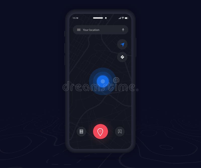 Map GPS Navigation Dark Mode Ux Ui Concept, Smartphone Map Application ...