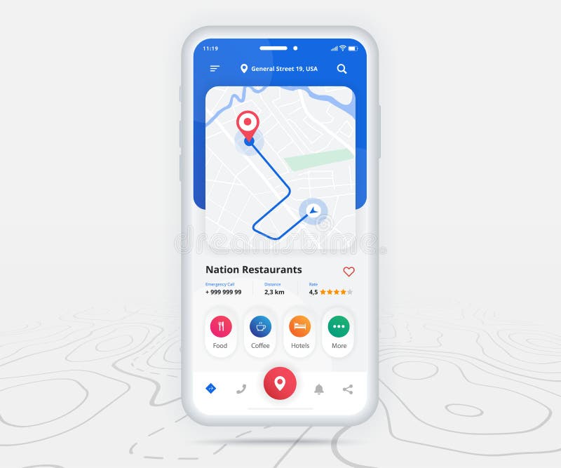 Map GPS Navigation, Smartphone Map Application and Red Pinpoint Screen ...