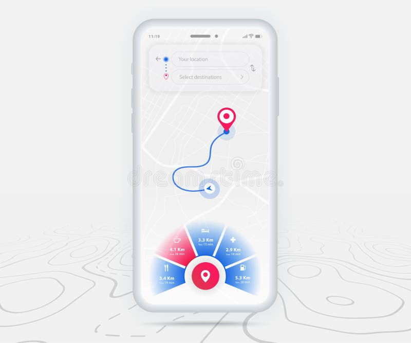 Map Gps Navigation Ux Ui Concept Smartphone Map Application Destination Point On Screen App