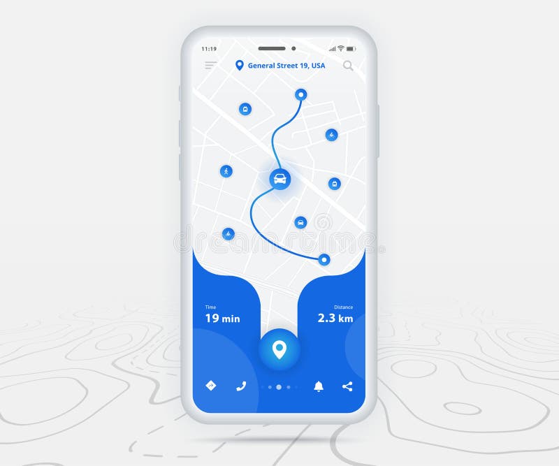 Map Gps Navigation Ux Ui Concept Smartphone Map Application And Destination Pinpoint On Screen