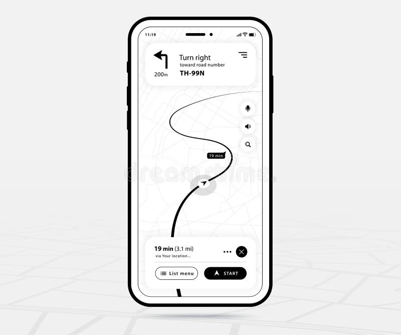 Map GPS Navigation Ux Ui Outline, Smartphone Map Application and ...