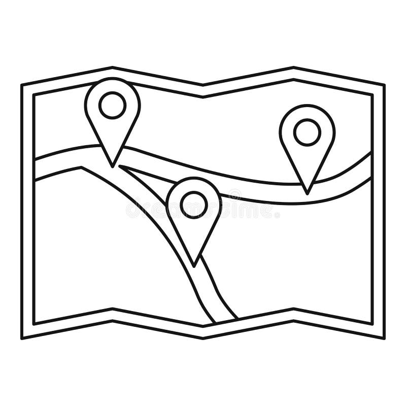 Map with Gps Pointers Icon, Outline Style Stock Illustration ...