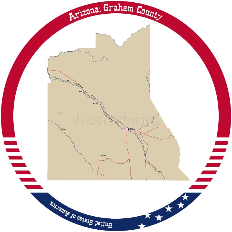 Map of Graham County in Arizona, USA. Stock Vector - Illustration of ...