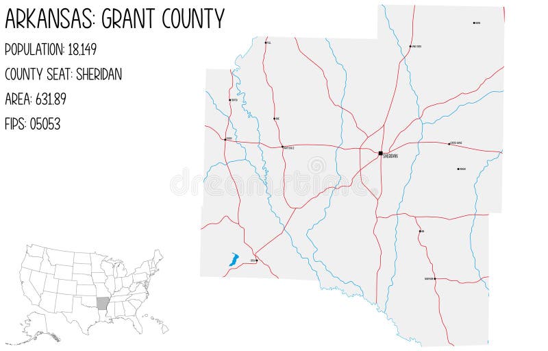 Map of Grant County in Arkansas, USA. Stock Vector - Illustration of ...