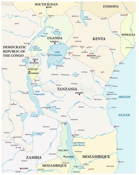 Map of the Great African Lakes Stock Vector - Illustration of border ...