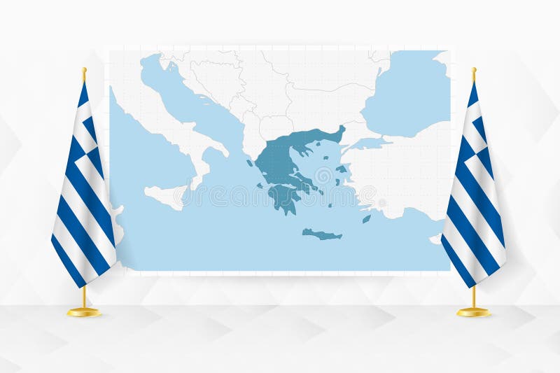 Map of Greece and Flags of Greece on Flag Stand Stock Vector ...