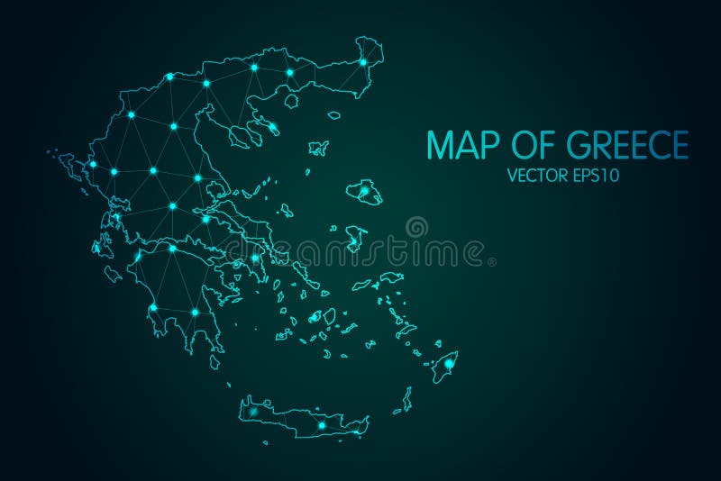 Map of Greece - with Glowing Point and Lines Scales on the Dark ...