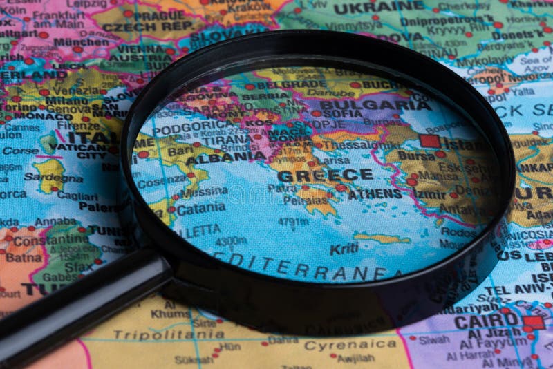 Map of Greece through Magnifying Glass. Stock Image - Image of ...