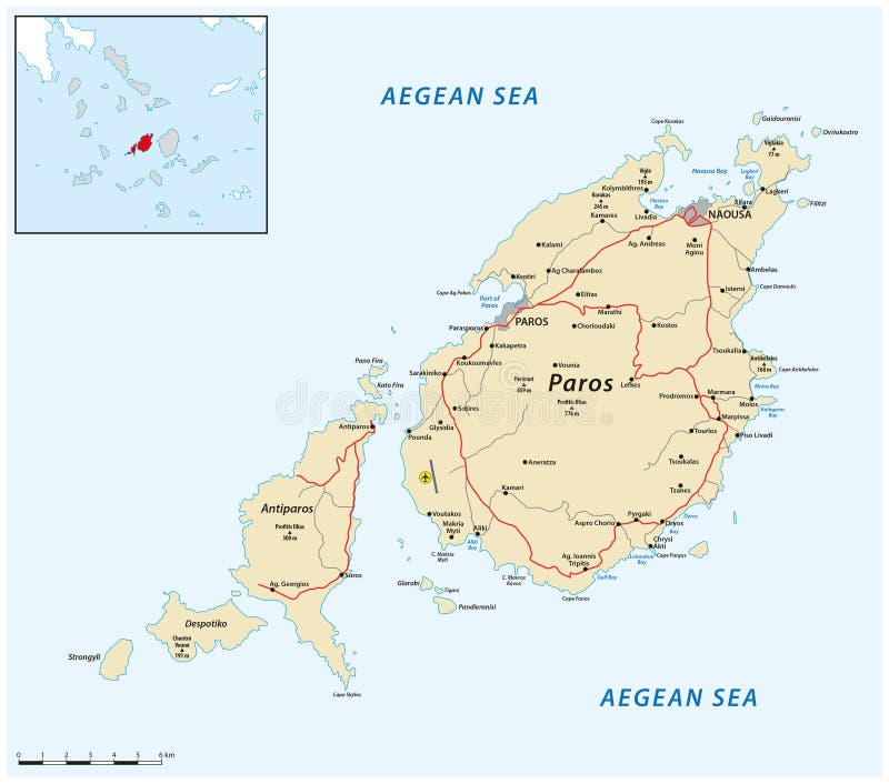 Map of the Greek Cycladic Island of Paros Stock Vector - Illustration ...