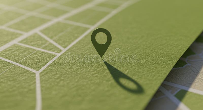 Map with a Green Location Pin Marker on a Textured Green Surface ...
