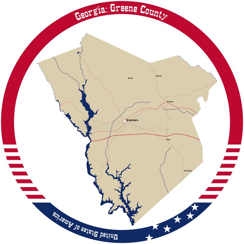 Map of Greene County in Georgia, USA Stock Vector - Illustration of ...