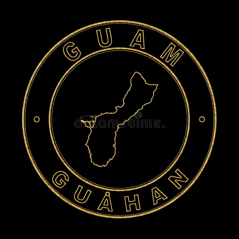 Map of Guam, Golden Stamp Black Background Stock Illustration ...