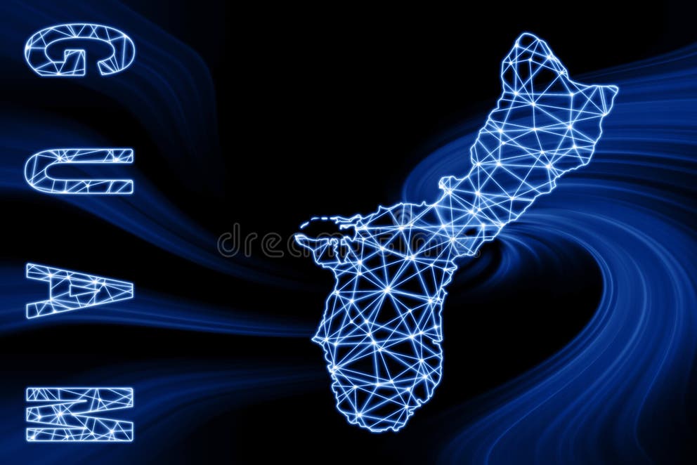 Map of Guam, Polygonal Mesh Line Map Stock Illustration - Illustration ...