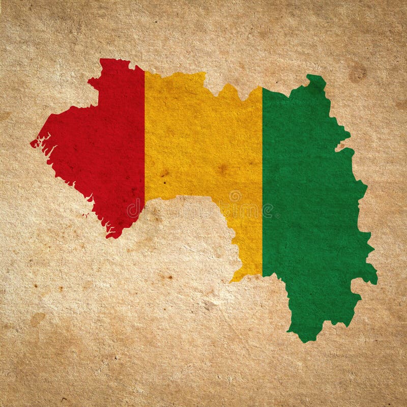 Map of Guinea with Flag Painted on Old Grunge Paper Stock Illustration ...
