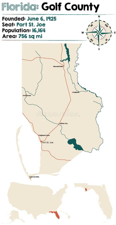 Map of Gulf County in Florida Stock Vector - Illustration of detailed ...