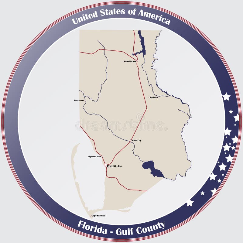 Map of Gulf County in Florida Stock Vector - Illustration of colored ...