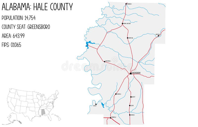 Map of Hale County in Alabama, USA. Stock Vector - Illustration of fips ...