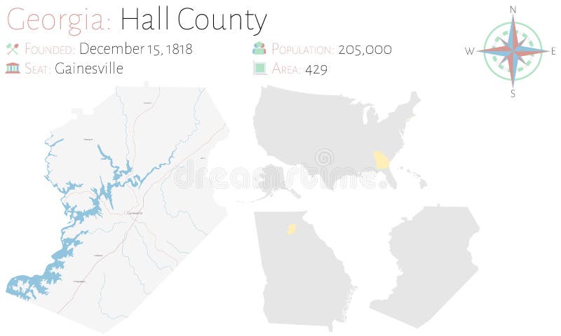 Map of Hall County in Georgia Stock Vector - Illustration of ...