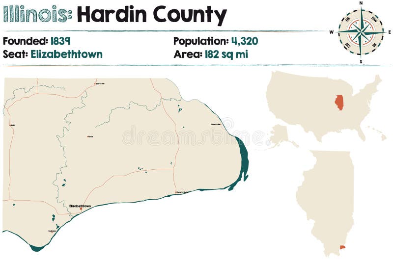 Map of Hardin County in Illinois Stock Vector - Illustration of ...