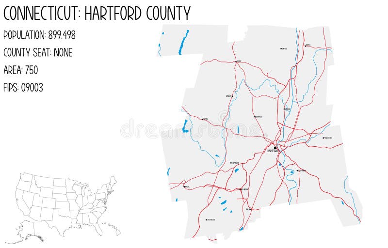Map of Hartford County in Connecticut, USA Stock Vector - Illustration ...