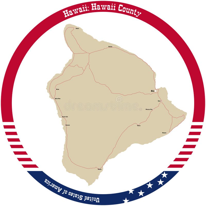 Map of Hawaii County in Hawaii, USA Stock Illustration - Illustration ...