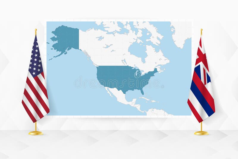 Map of Hawaii and Flags of Hawaii on Flag Stand Stock Illustration ...