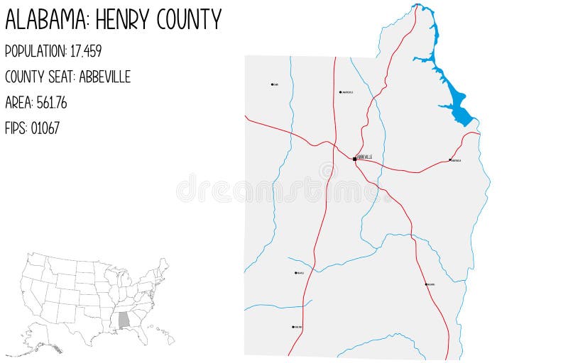 Map of Henry County in Alabama, USA. Stock Vector - Illustration of ...