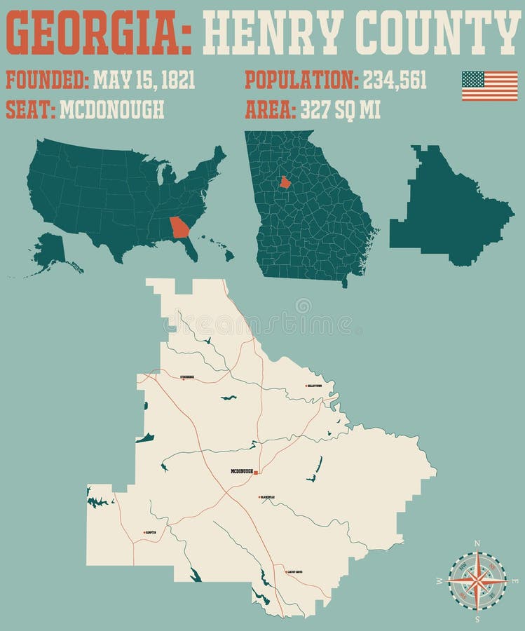 Map of Henry County in Georgia Stock Vector - Illustration of city ...