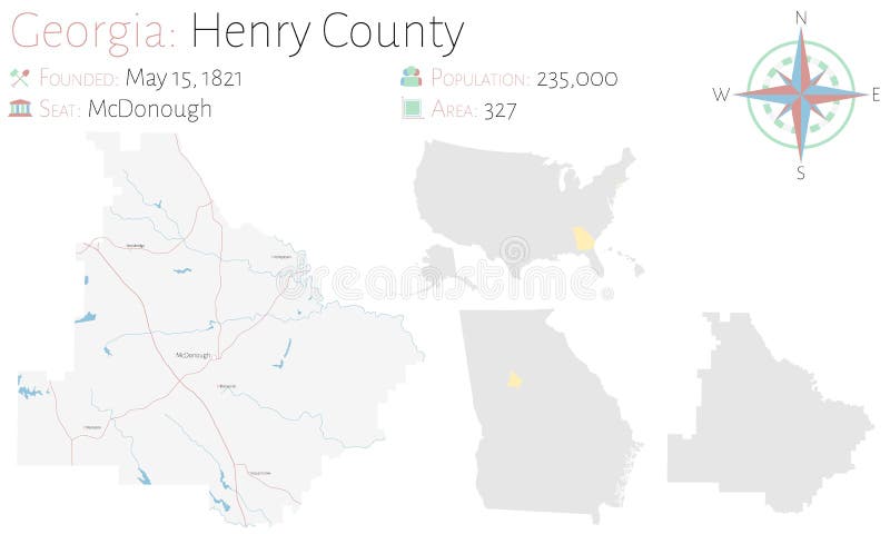 Map of Henry County in Georgia Stock Vector - Illustration of geography ...