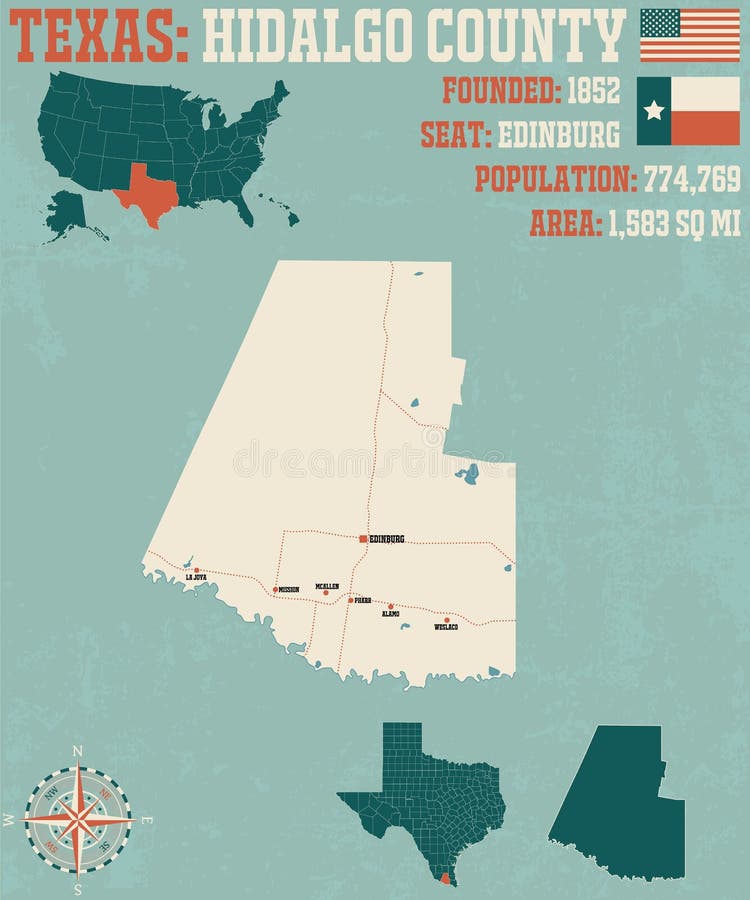Map of Hidalgo County in Texas Stock Vector - Illustration of cities ...