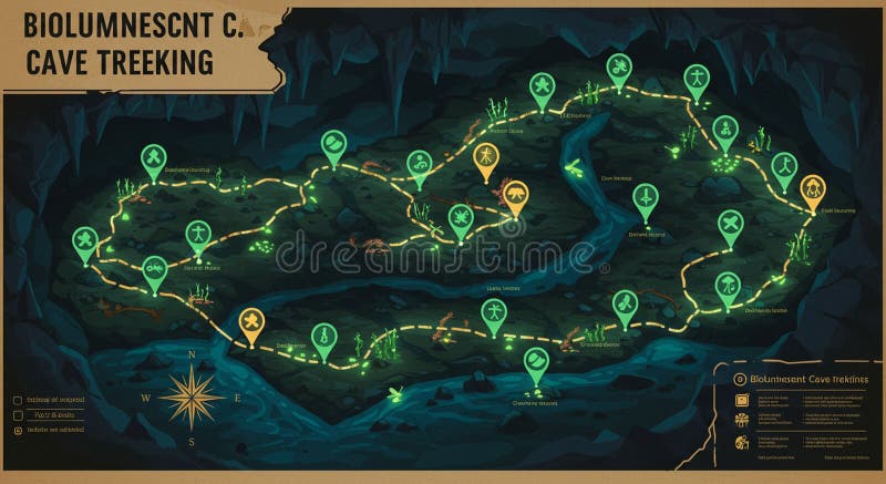 Map Highlighting "Bioluminescent Cave Trekking" with Marked Locations ...