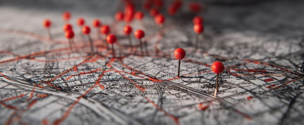 The Map Highlighting Key Locations with Red Pushpins for Navigation.AI ...