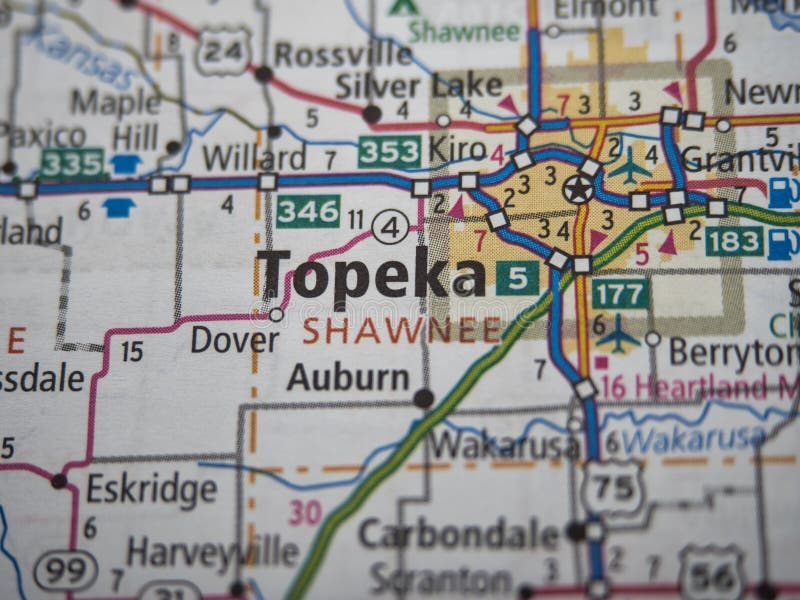 Map Highlighting Topeka Kansas Stock Image - Image of state, overview ...