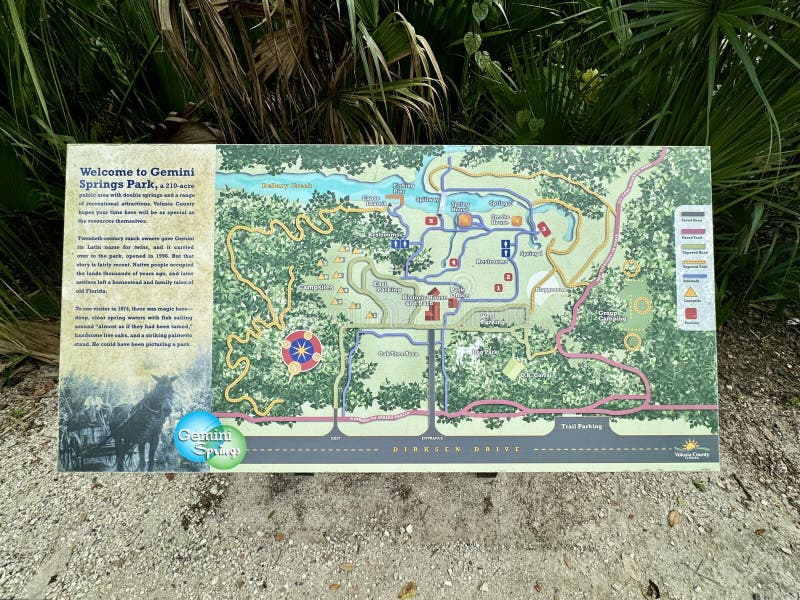 A Map of the Hiking Trails at Gemini Springs Park in Florida Editorial ...