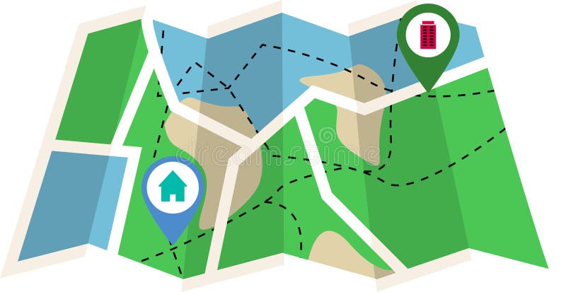 Map with Home To Office, GPS Navigation Two Point, Map, Navigation in ...