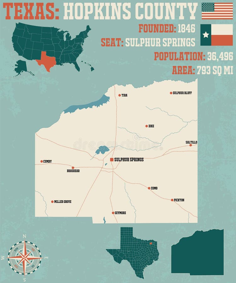Map of Hopkins in Texas stock vector. Illustration of geography - 189773959