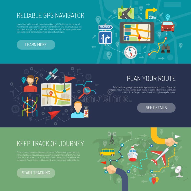 Map Horizontal Banner Set stock vector. Illustration of mobile - 209788610