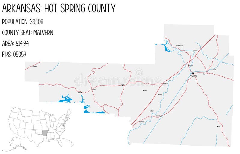 Map of Hot Spring County in Arkansas, USA. Stock Vector - Illustration ...