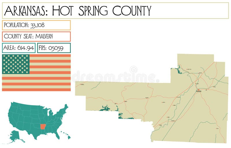Map of Hot Spring County in Arkansas, USA. Stock Vector - Illustration ...