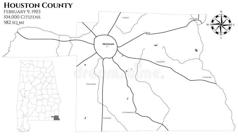 Map of Houston County in Alabama Stock Vector - Illustration of dothan ...