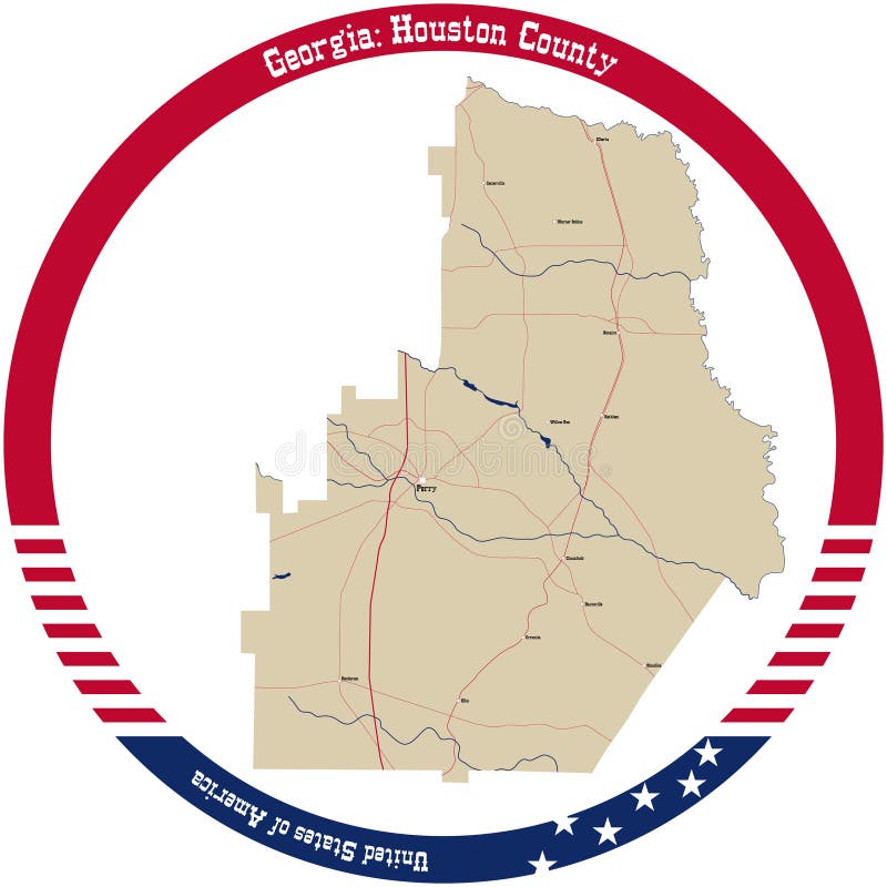 Map of Houston County in Georgia, USA Stock Vector - Illustration of ...