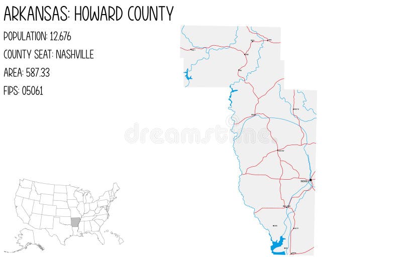 Map of Howard County in Arkansas, USA. Stock Vector - Illustration of ...